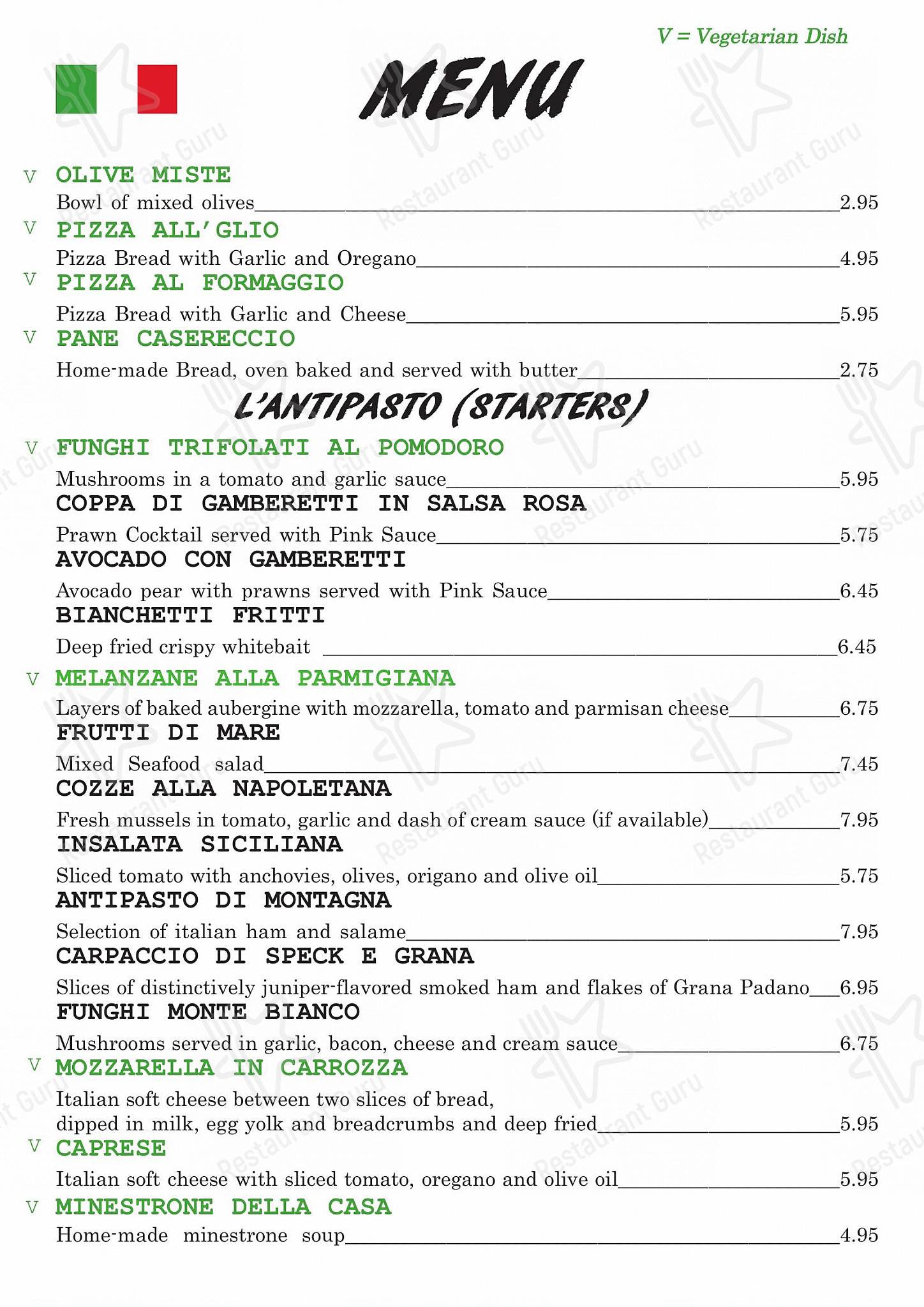 Menu at Giovanni & Luca restaurant, Ilfracombe