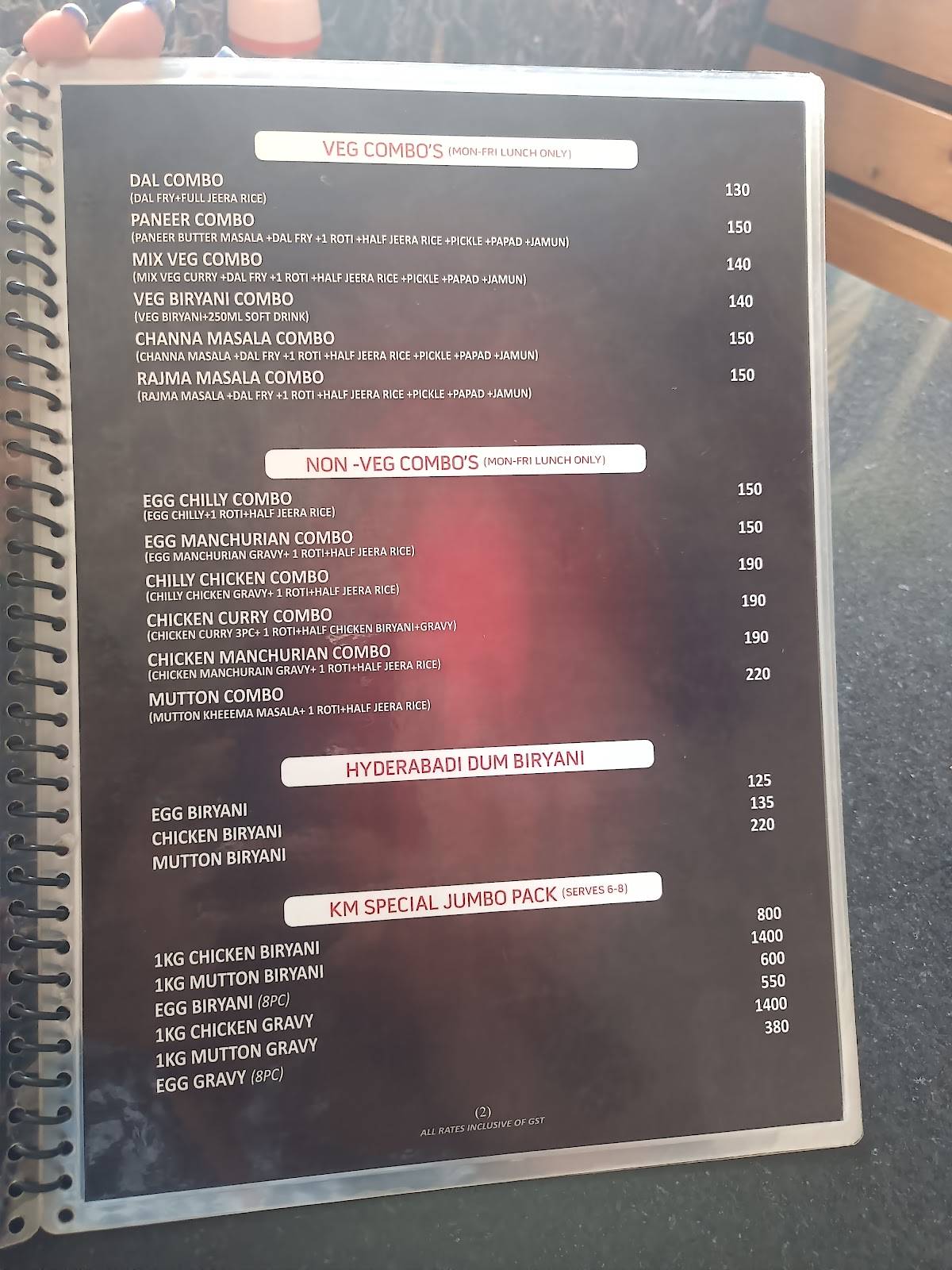 Menu at Kabab magic, India