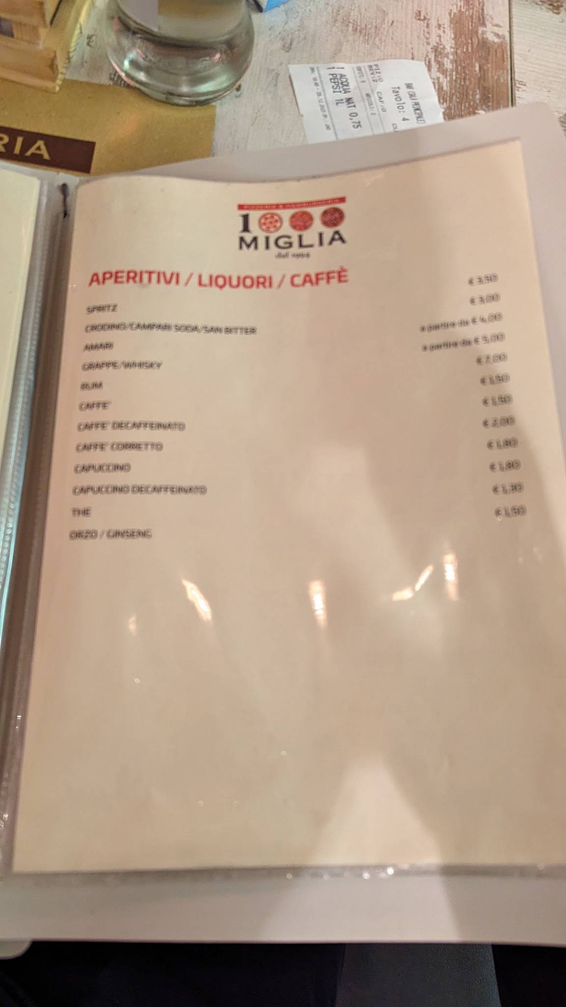 Speisekarte von 1000 Miglia pizza, Ferrara