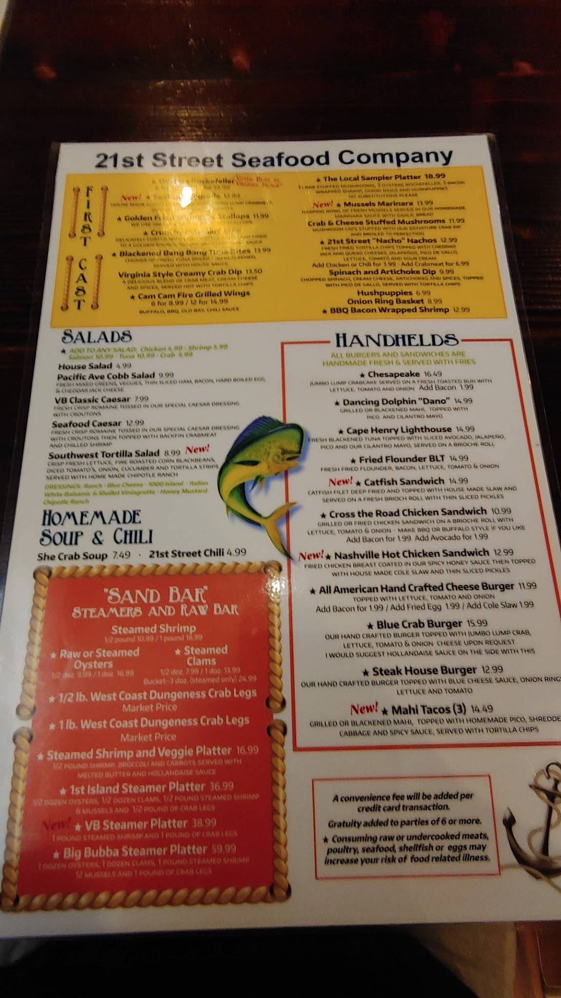 Menu at 21st Street Seafood Raw Bar, Virginia Beach