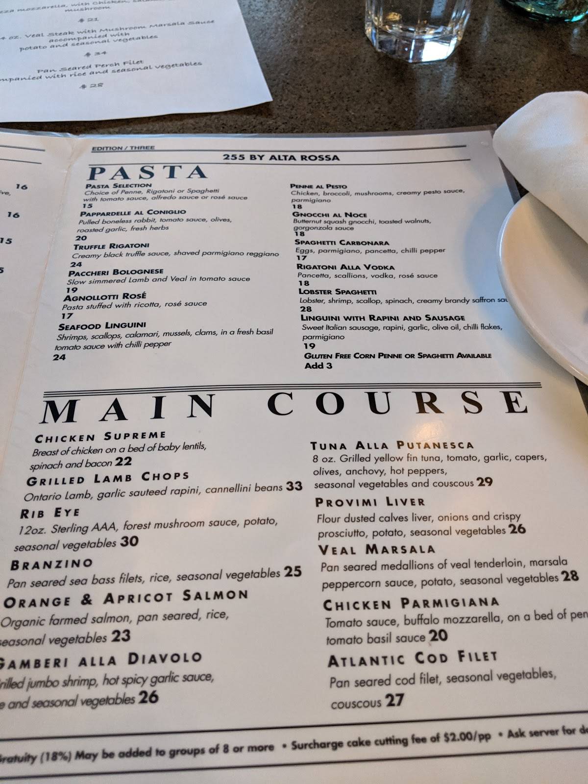 Menu at 255 By Alta Rossa Ristorante pizzeria, Vaughan