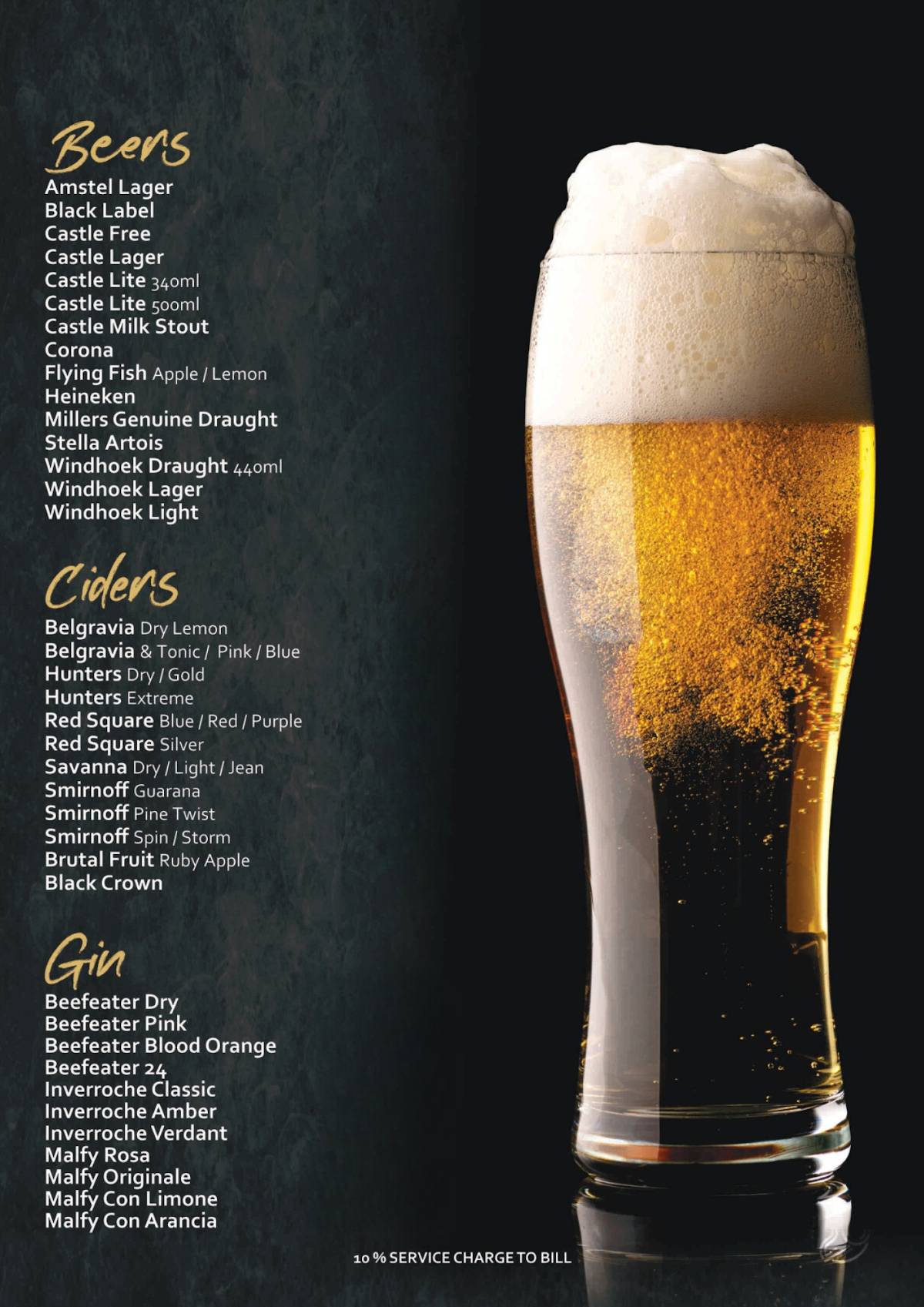 Menu at 28 restaurant, Bloemfontein