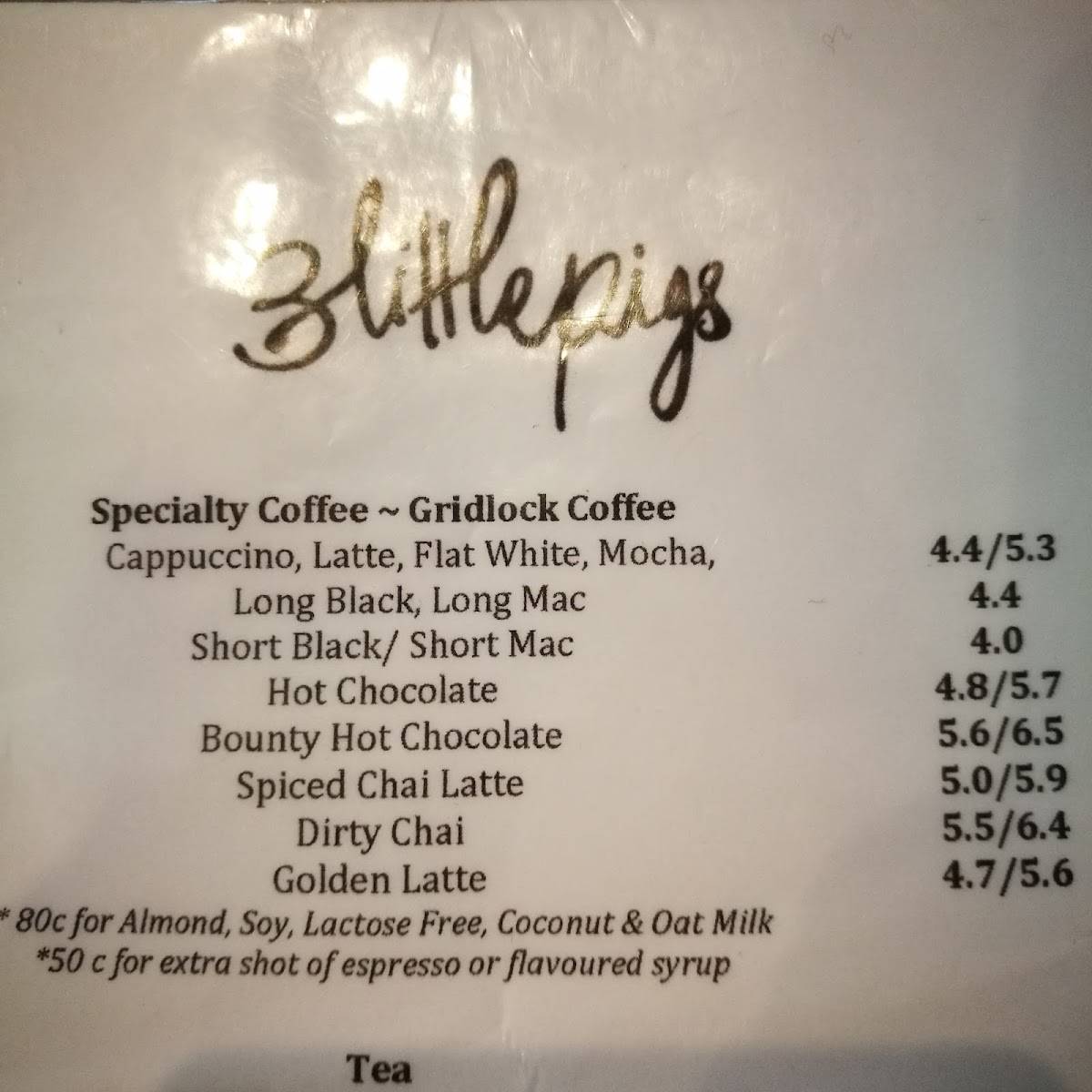 Menu at 3 Little Pigs cafe, Gisborne, shop 1/30A Aitken St
