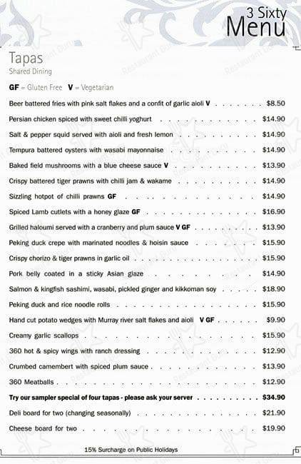Menu at 3 Sixty Restaurant Bar The Grand Hotel, Labrador