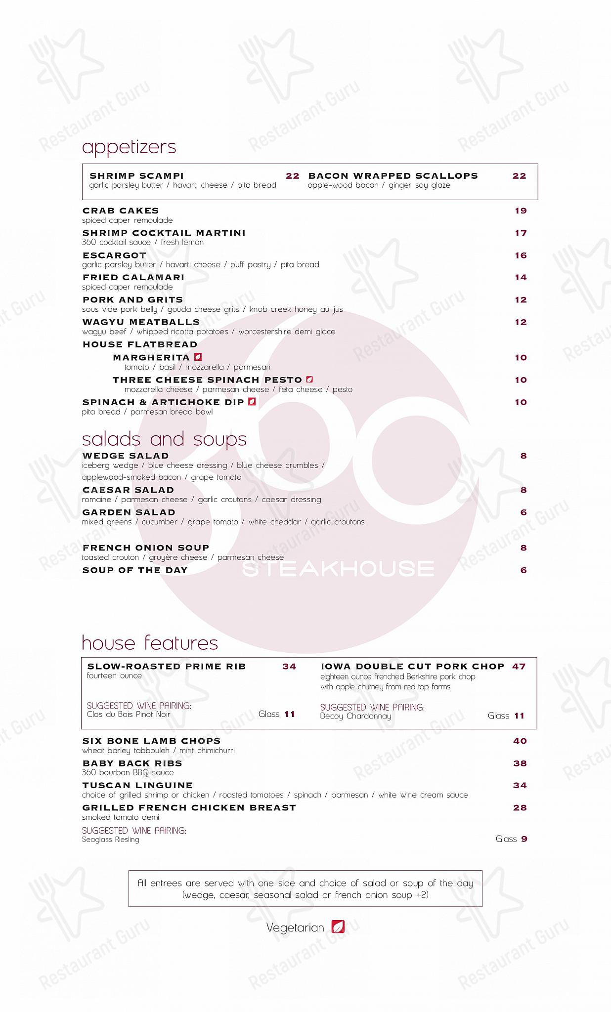 Menu at 360 Steakhouse, Council Bluffs