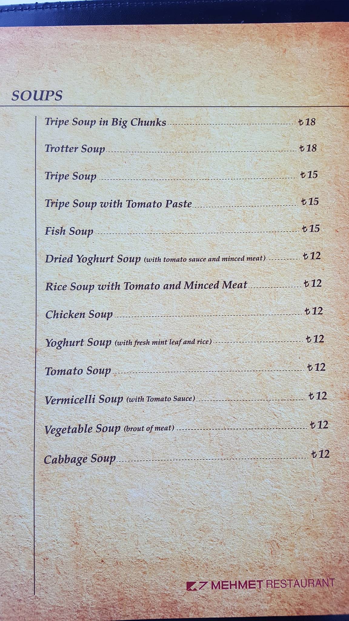 Menu at 7 Mehmet, Antalya, Meltem Mahallesi