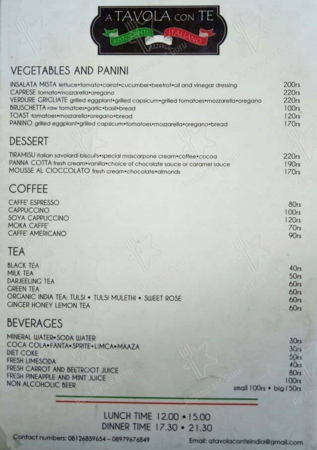 Menu at A Tavola Con Te - Restaurant In Rishikesh Italian Restaurant In ...