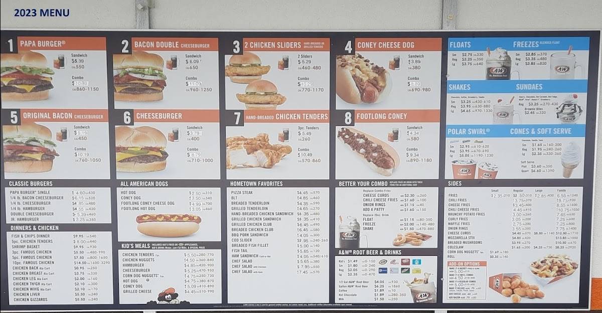 Menu at A&W Restaurant, Greensburg