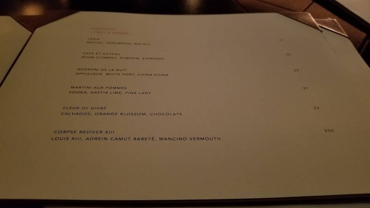 Menu at ADDISON restaurant, San Diego
