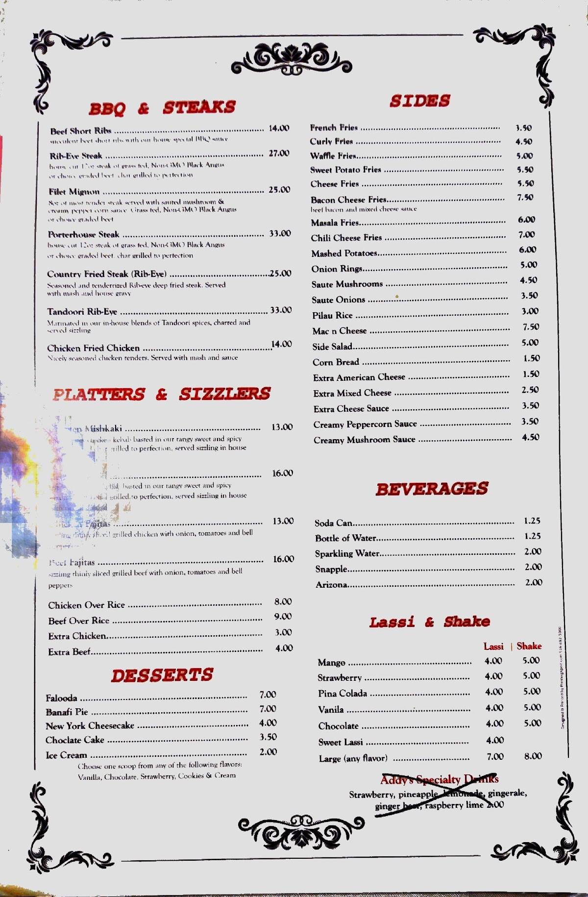 Menu at ADDY'S BBQ, Elmont