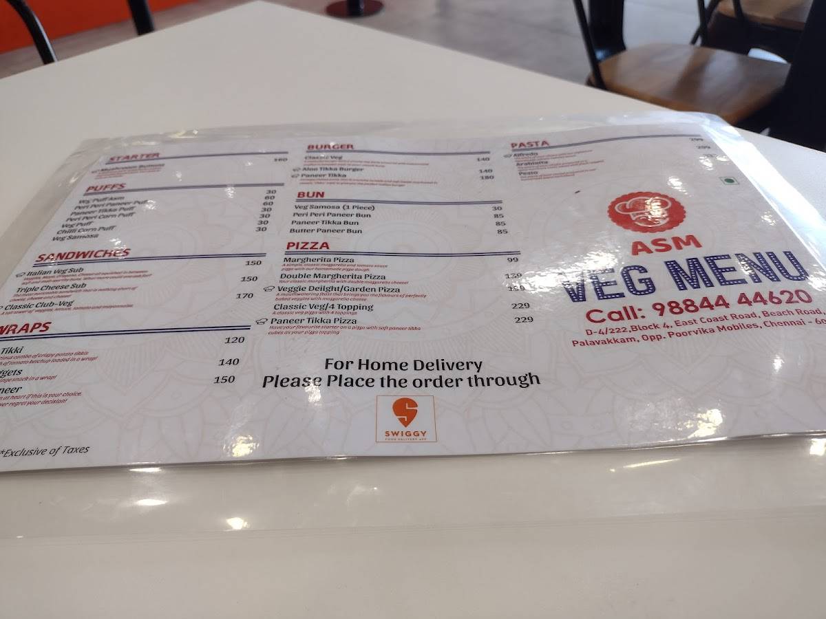 Menu at ASM Cafe & Bakery, Chennai
