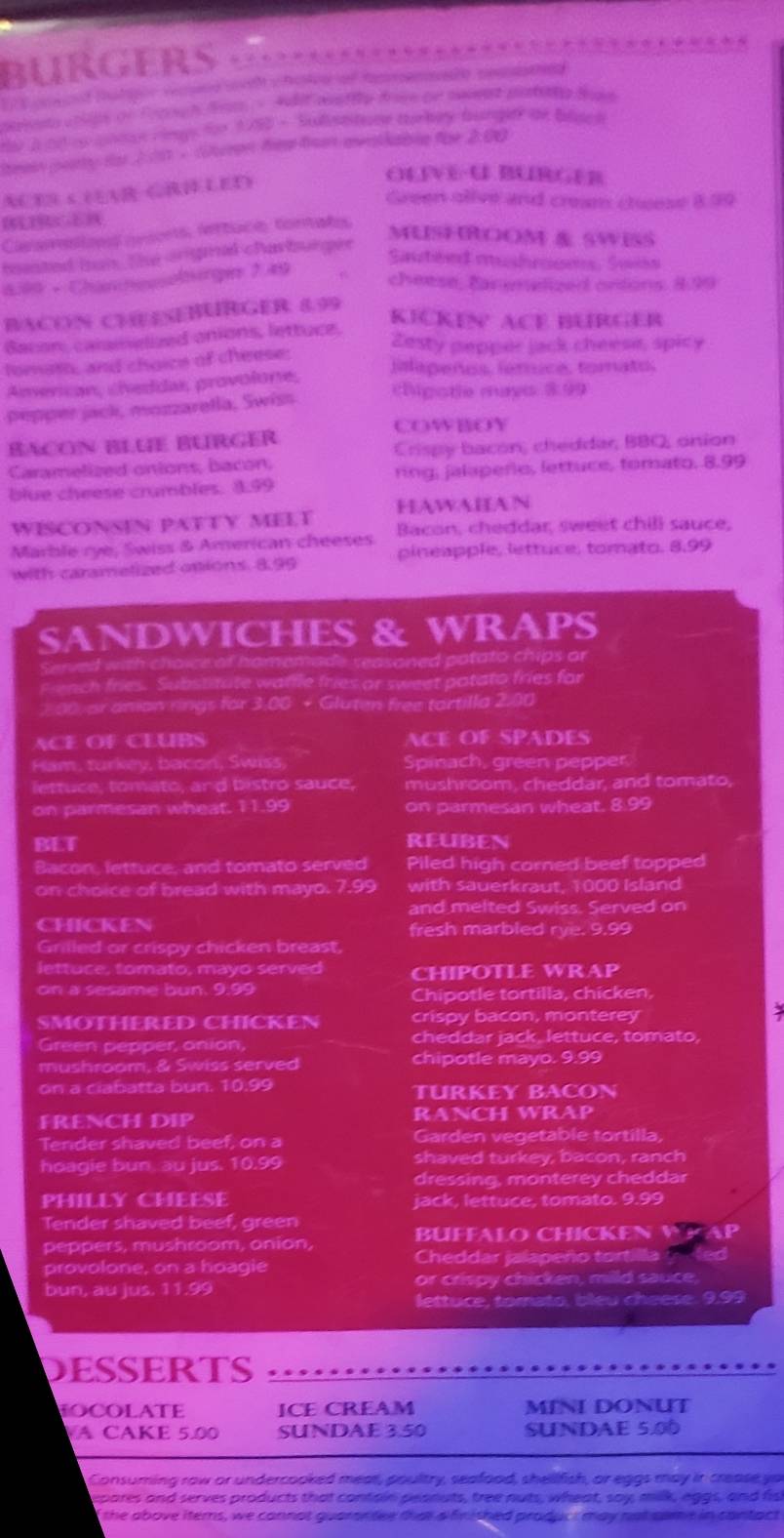 Menu at Aces On 29th pub & bar, Superior