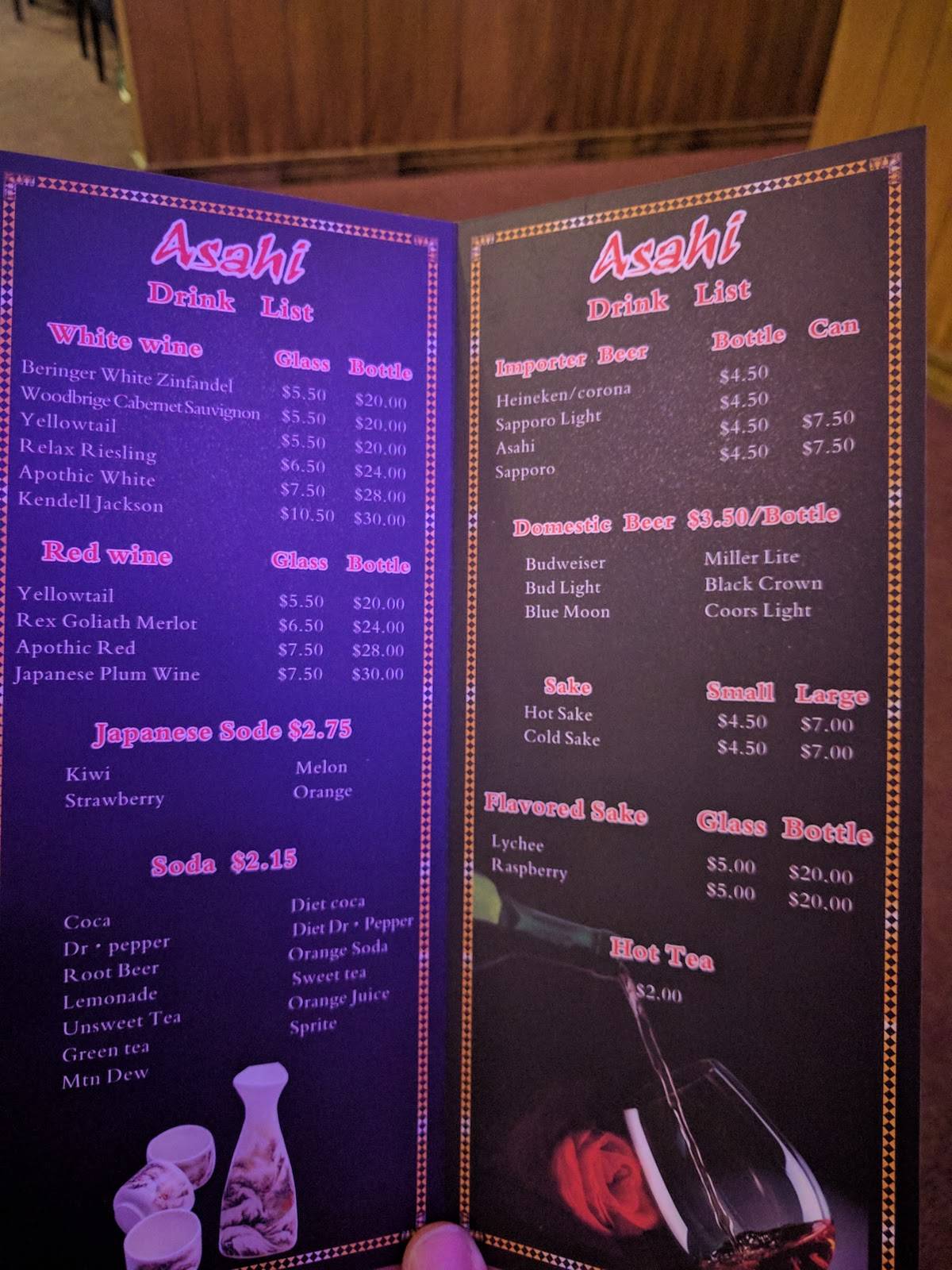 Menu at Asahi Japanese Hibachi & Sushi Bar, Ada