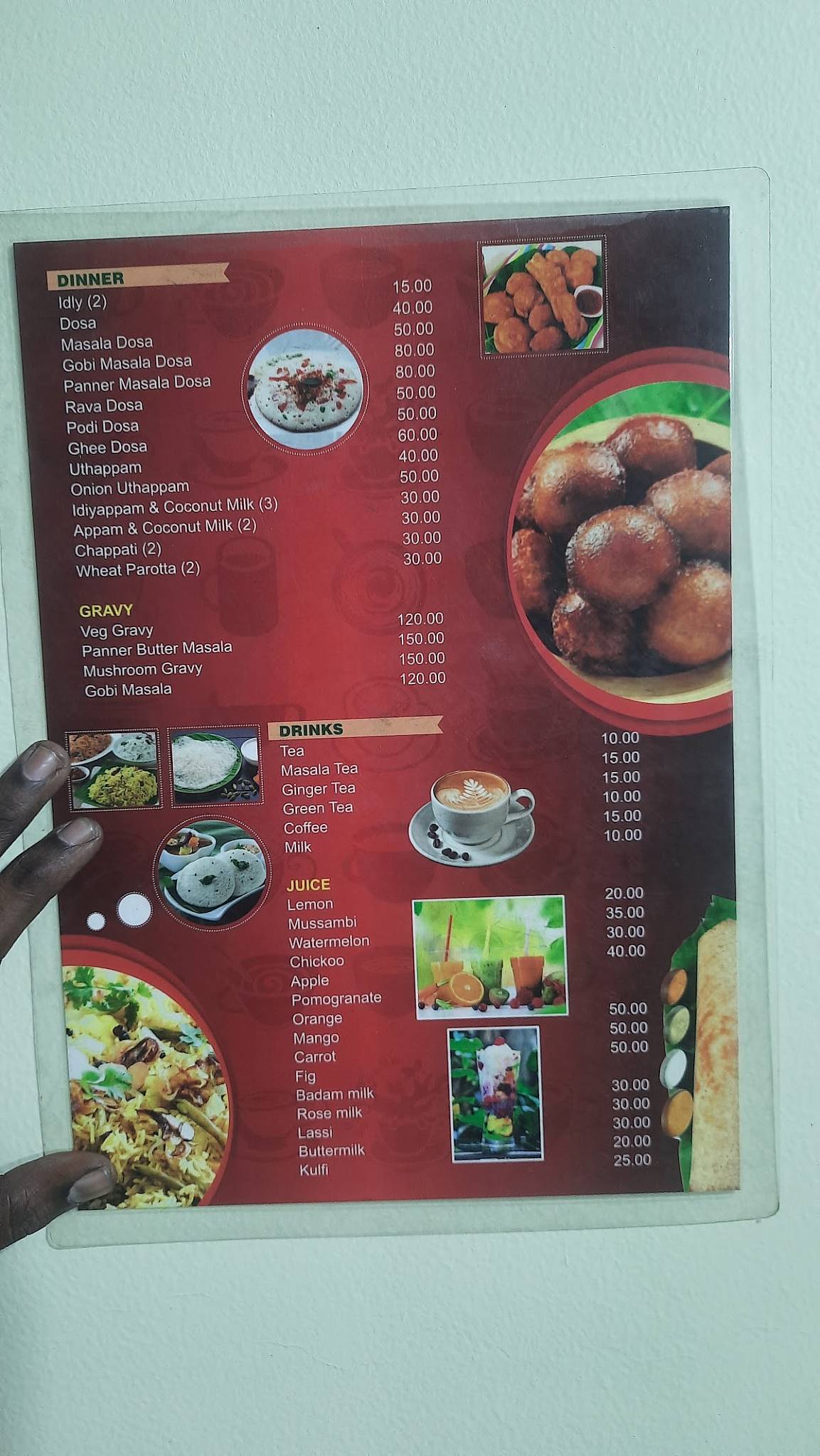 Menu at Ags Shanmuga bhavan, Puducherry
