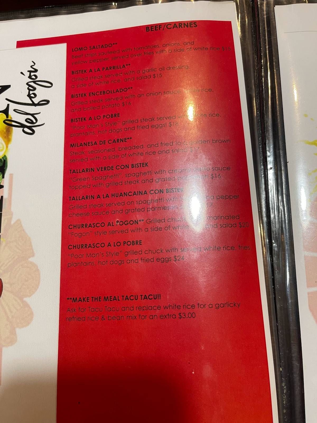 Menu at Aji Limon Peruvian Restaurant, Clifton