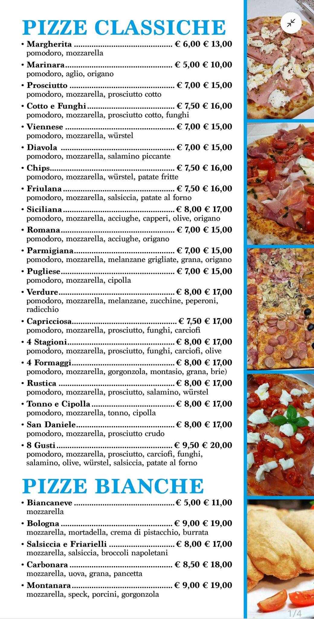Carta de pizzería Al Buon Vulcano, Pozzuolo del Friuli