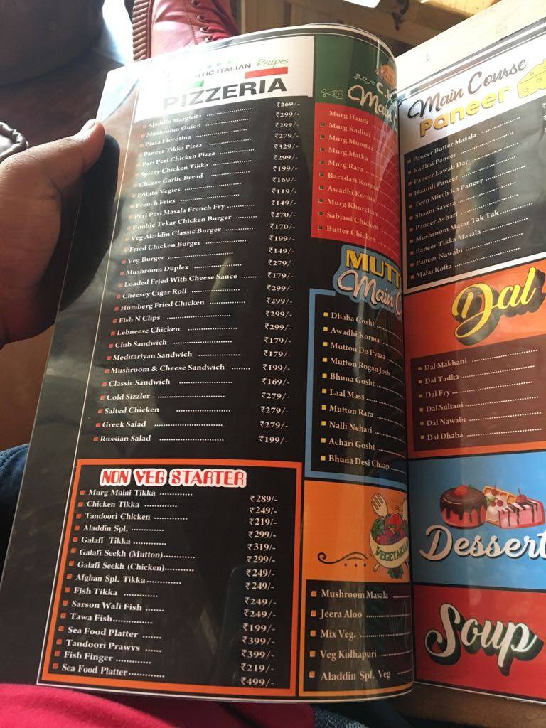 Menu at Aladdin cafe & lounge, Lucknow