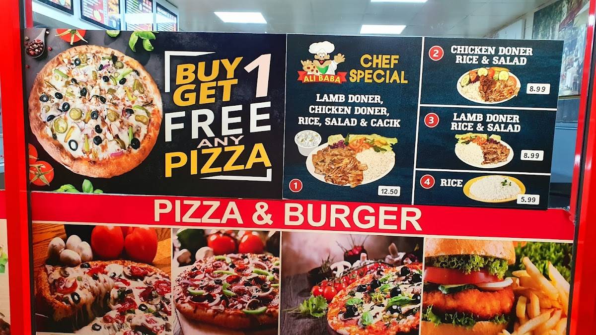 Menu at Ali Baba pizzeria, Dagenham