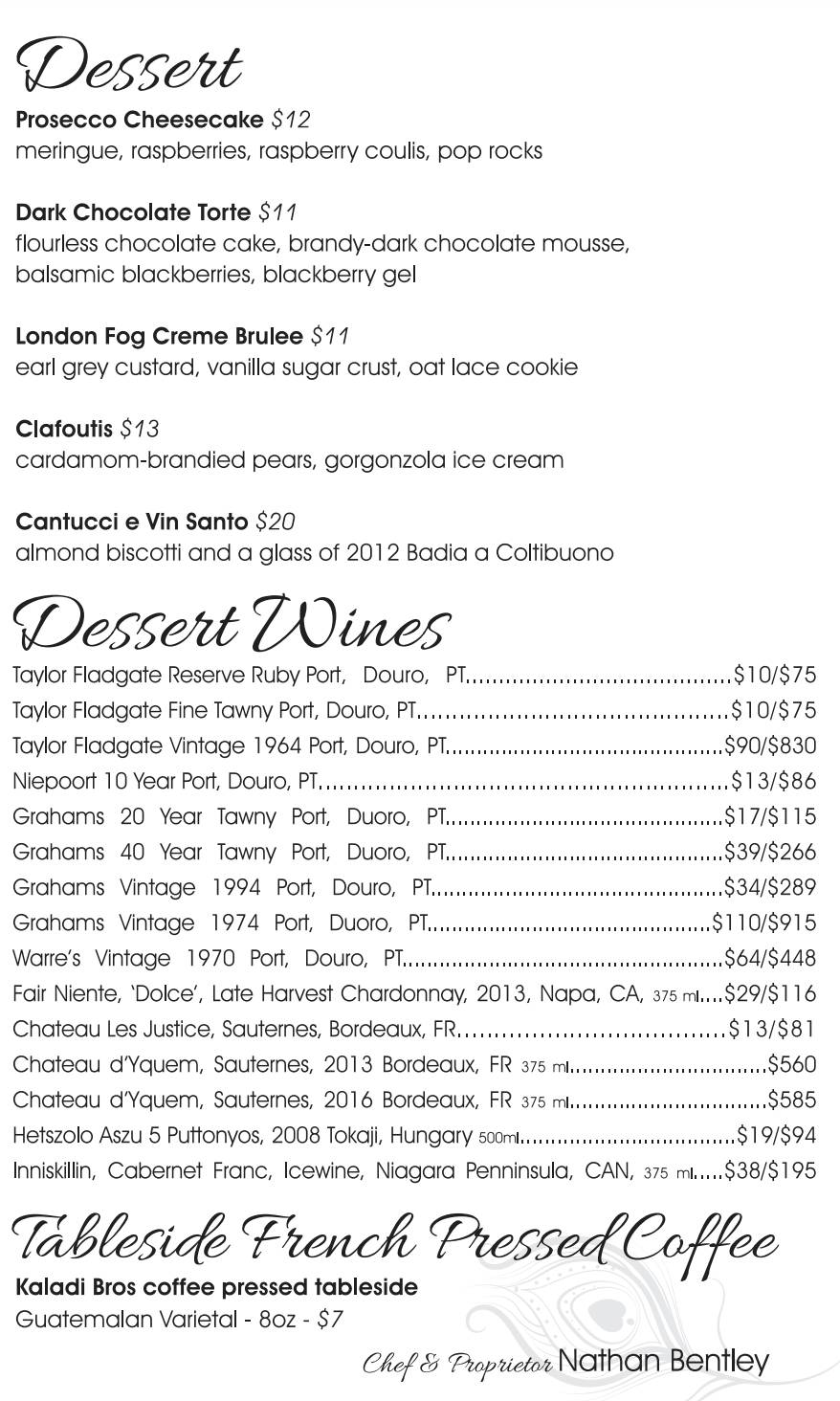 Menu at Altura Bistro steakhouse, Anchorage