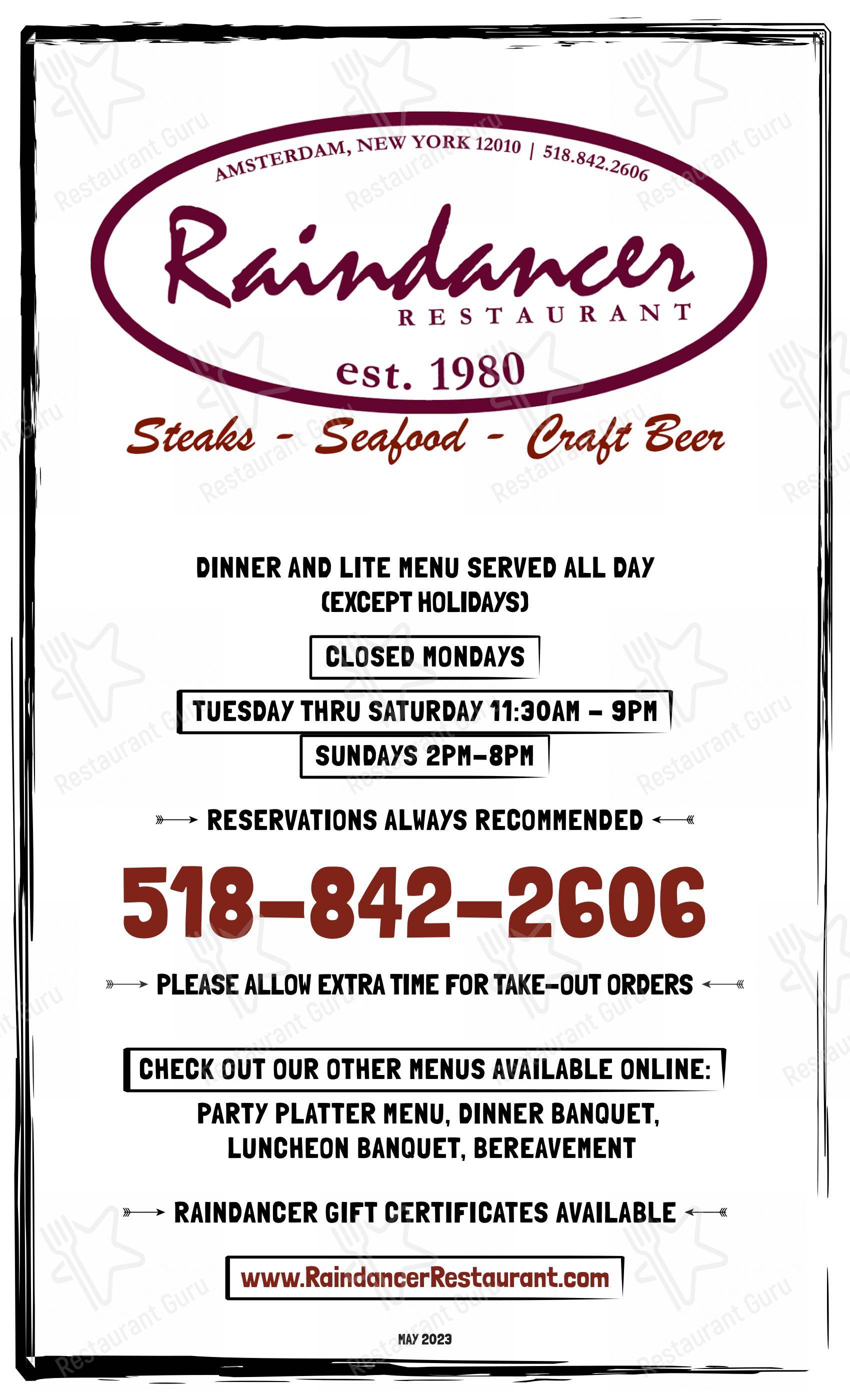 Menu at Raindancer Restaurant, Amsterdam, NY-30