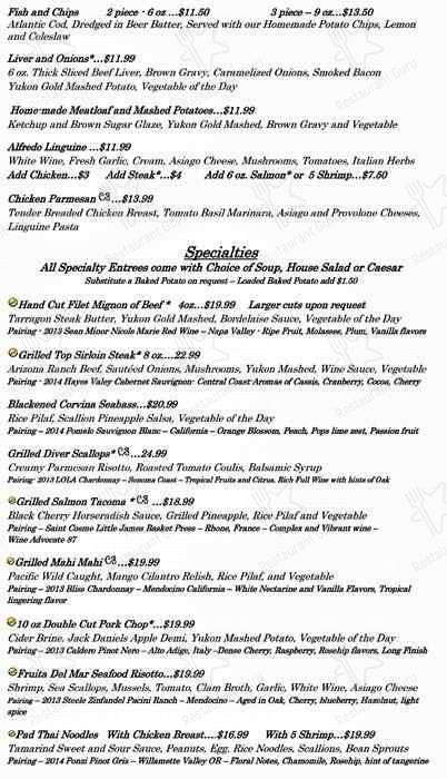 Menu at Bella Vista restaurant, Sun City West
