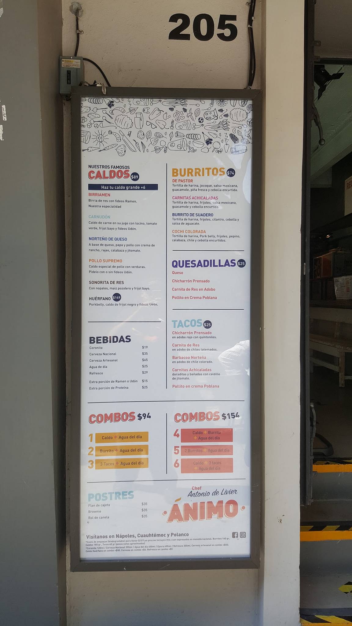Carta del restaurante Ánimo, Ciudad del México, Pennsylvania 205 ...
