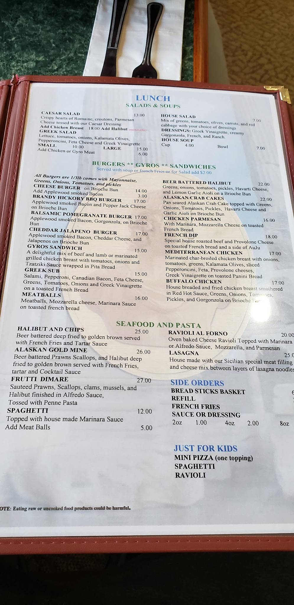 Menu at Apollo Restaurant, Seward