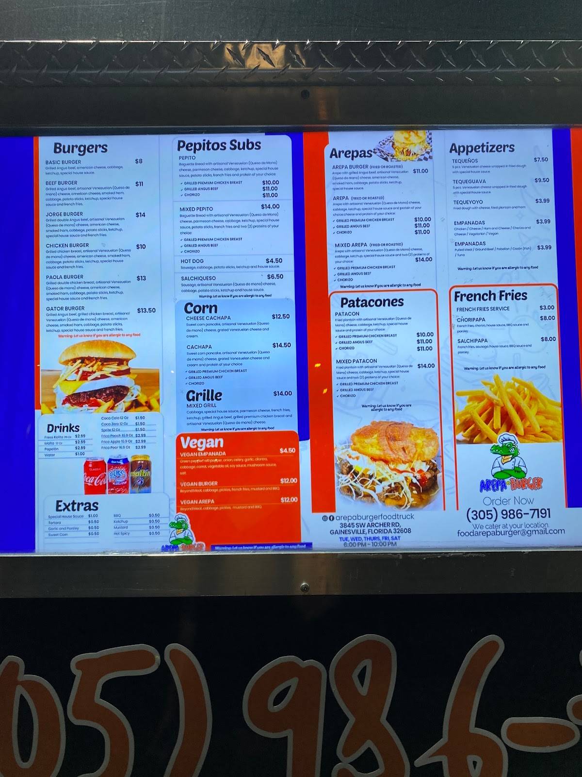 Menu at Arepa Burger Food Truck restaurant, Gainesville, S Main St