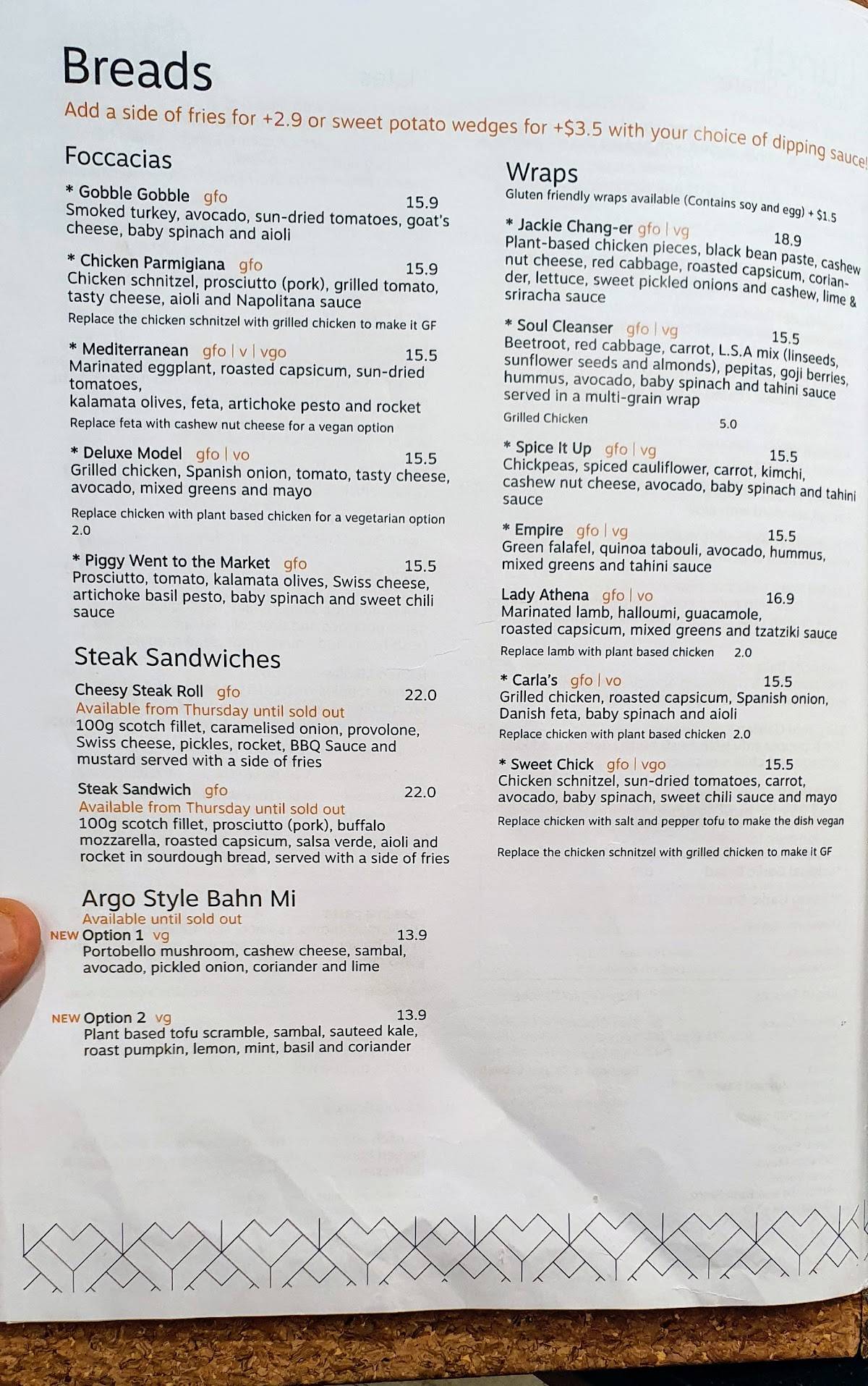 Menu at Argo on the Parade pub & bar, Norwood