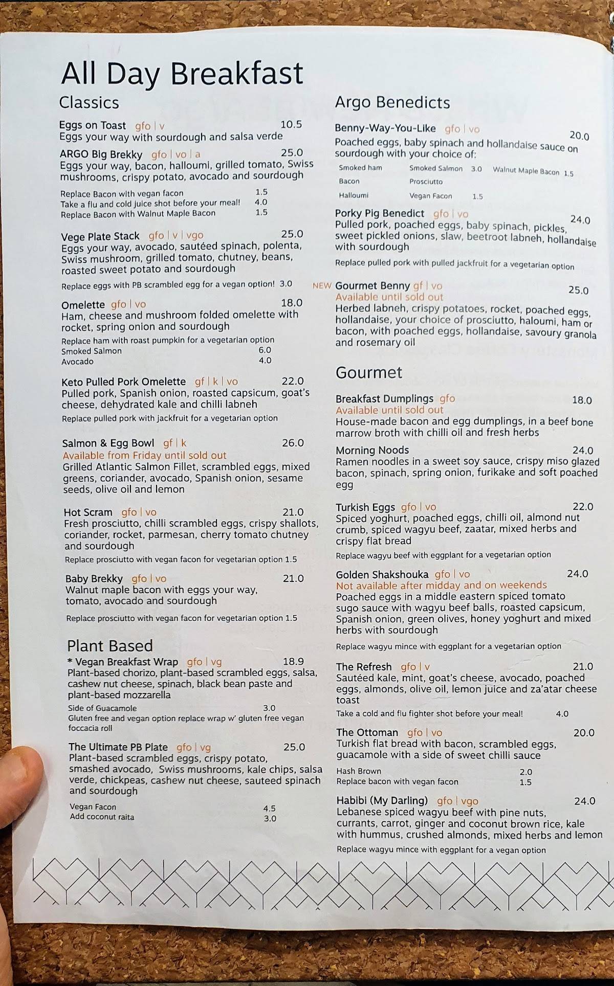 Menu at Argo on the Parade pub & bar, Norwood
