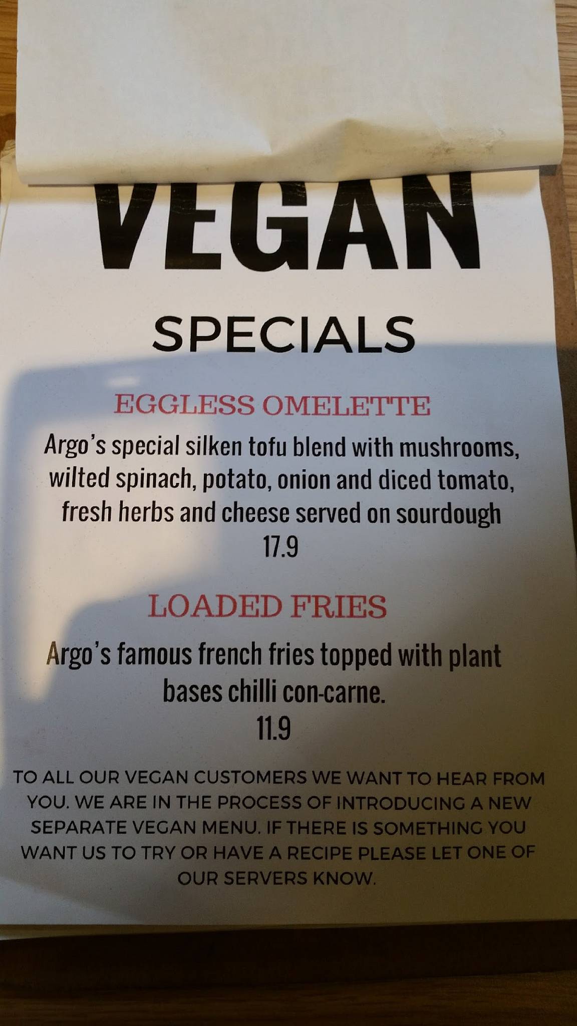 Menu at Argo on the Parade pub & bar, Norwood