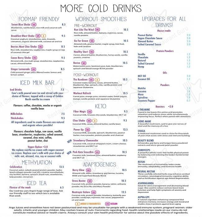 Menu at Argo on the Parade pub & bar, Norwood