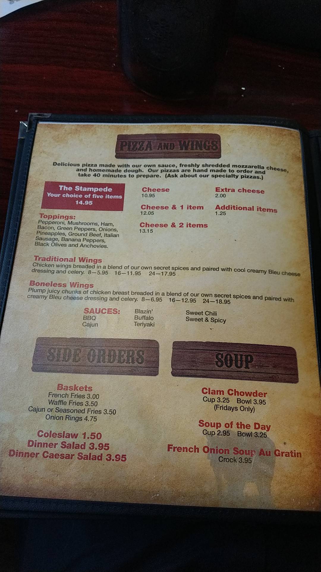 Menu at Chaps restaurant, Armada