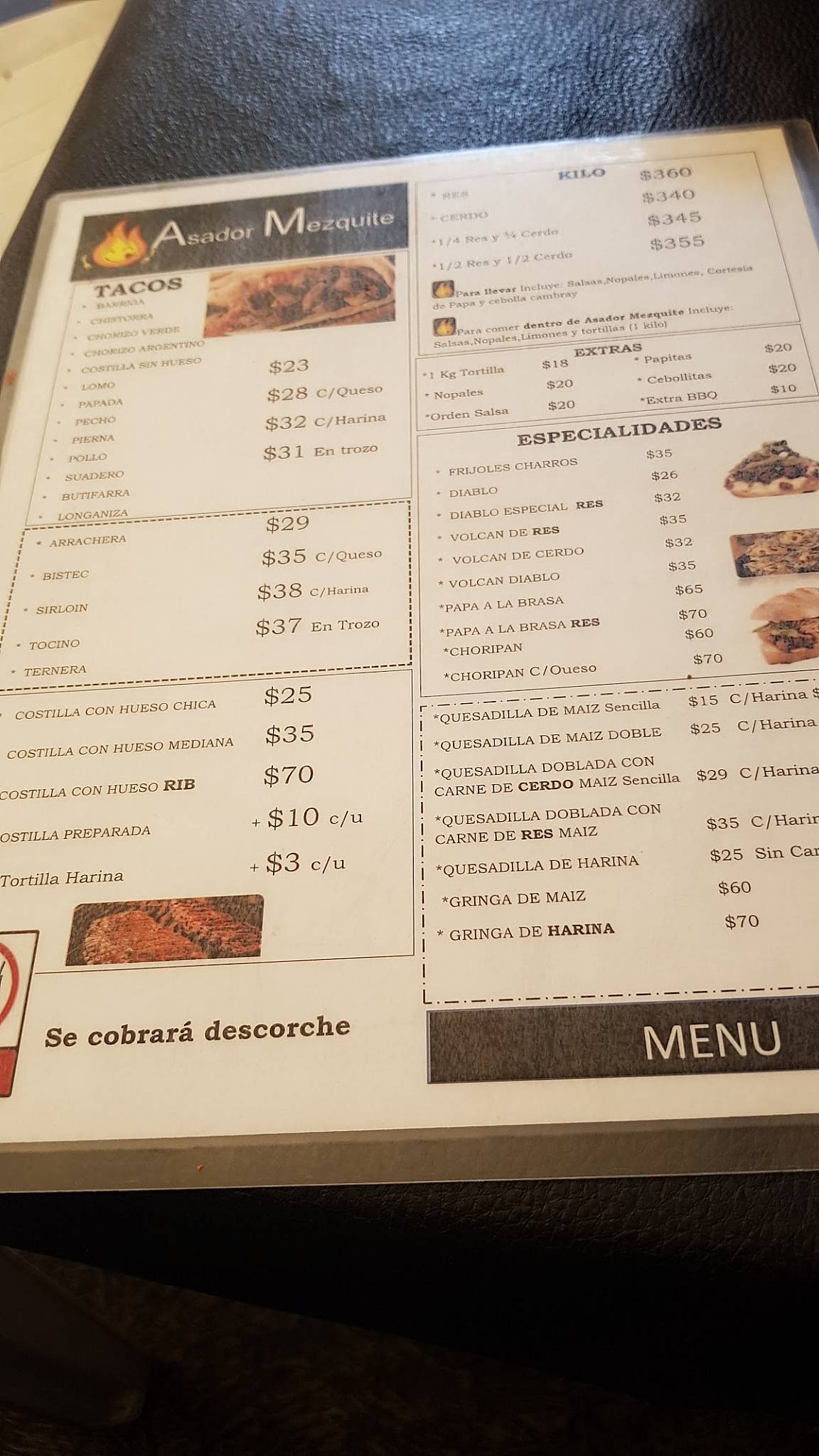 Menu at Asador El Mezquite, Tultitlán de Mariano Escobedo