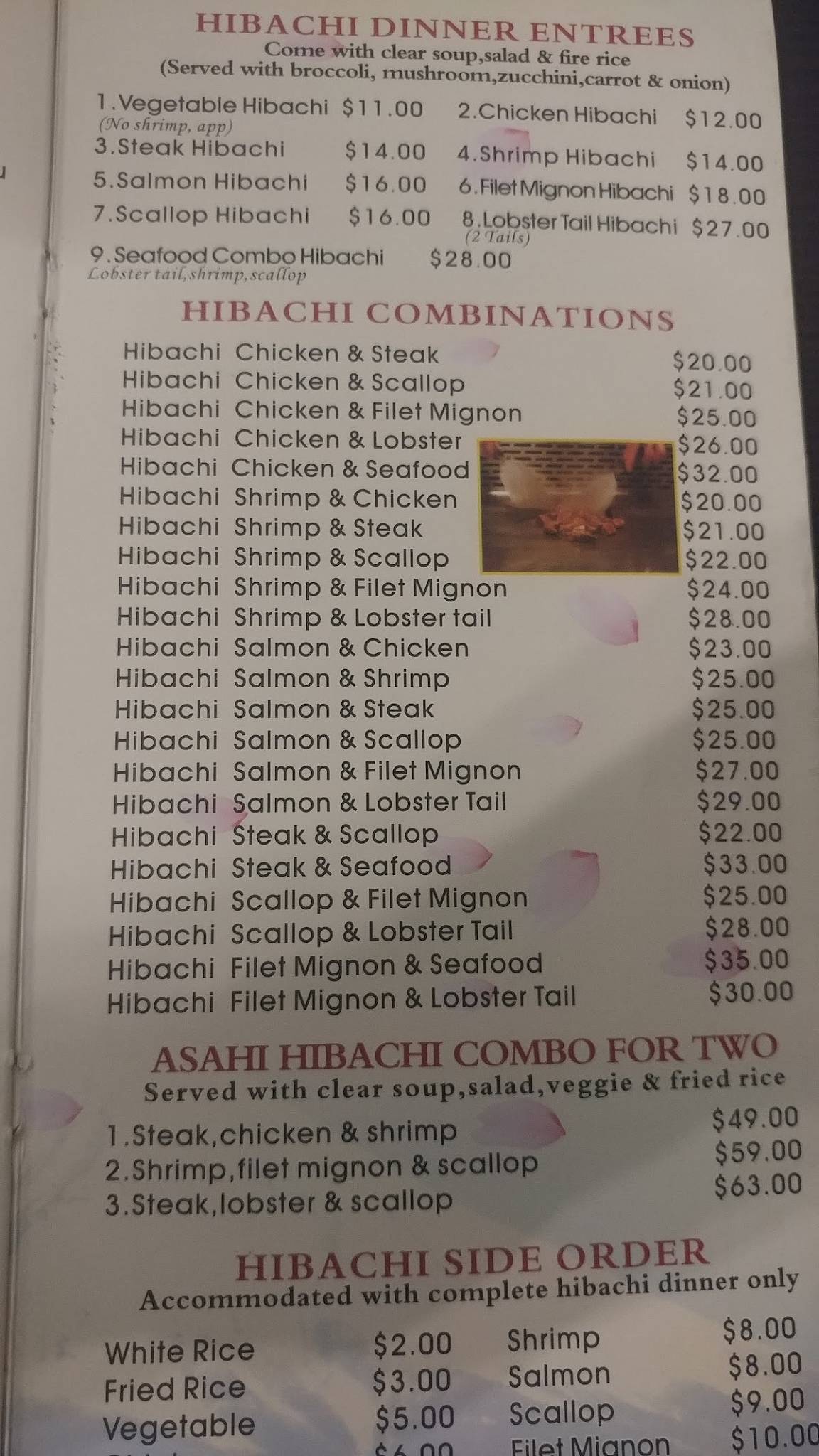 Menu at Asahi Japanese Hibachi & Sushi Bar, Ada
