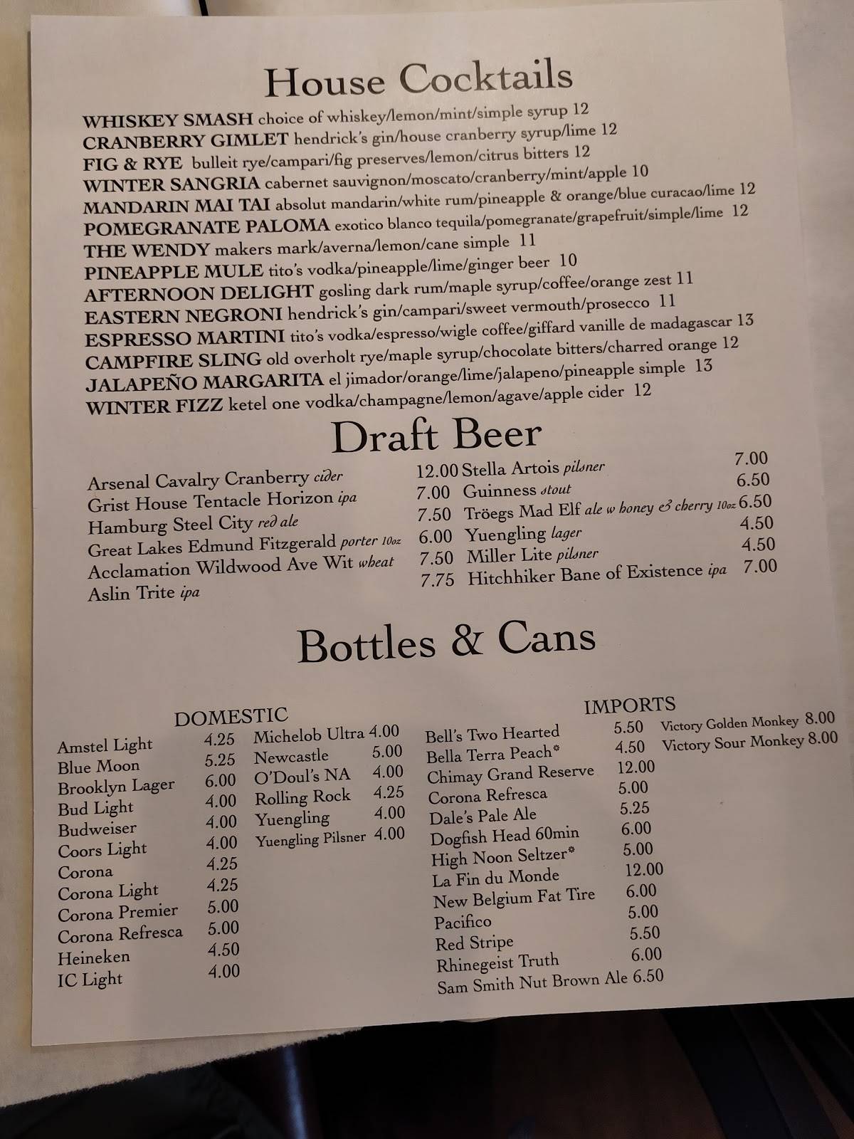 Menu at Cornerstone Restaurant & Bar, Aspinwall