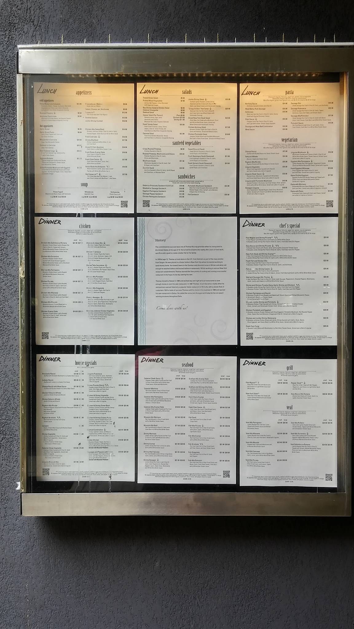 Menu at Assaggio restaurant, Honolulu, Ala Moana Blvd Suite 1259