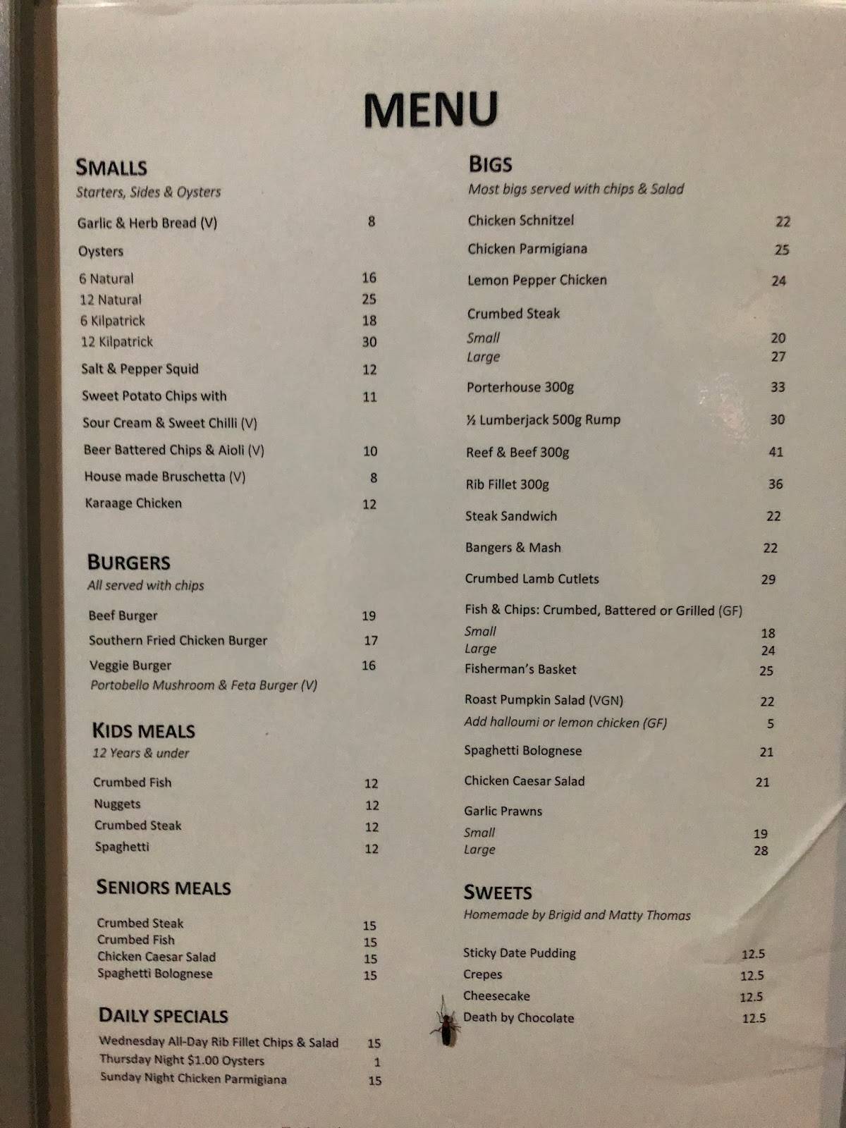 Menu at Barron Valley Hotel, Atherton