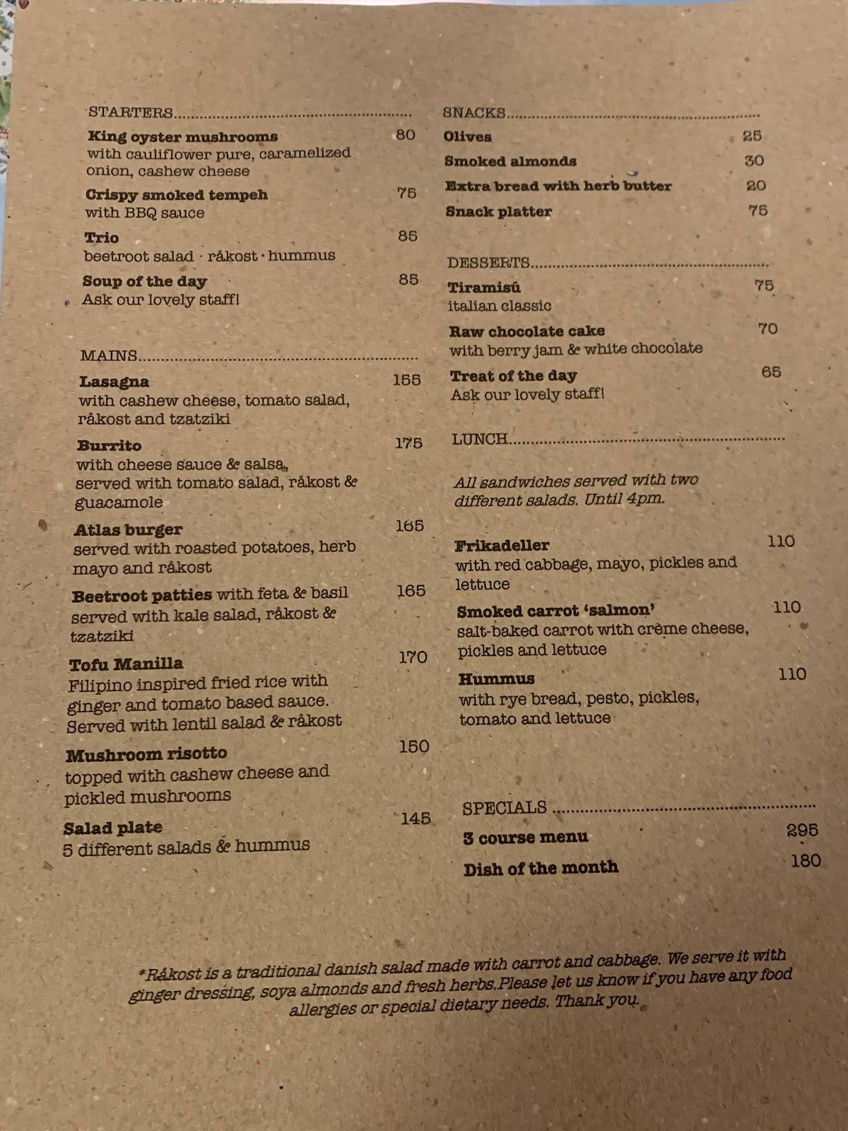 Menu at Atlas Bar, Copenhagen