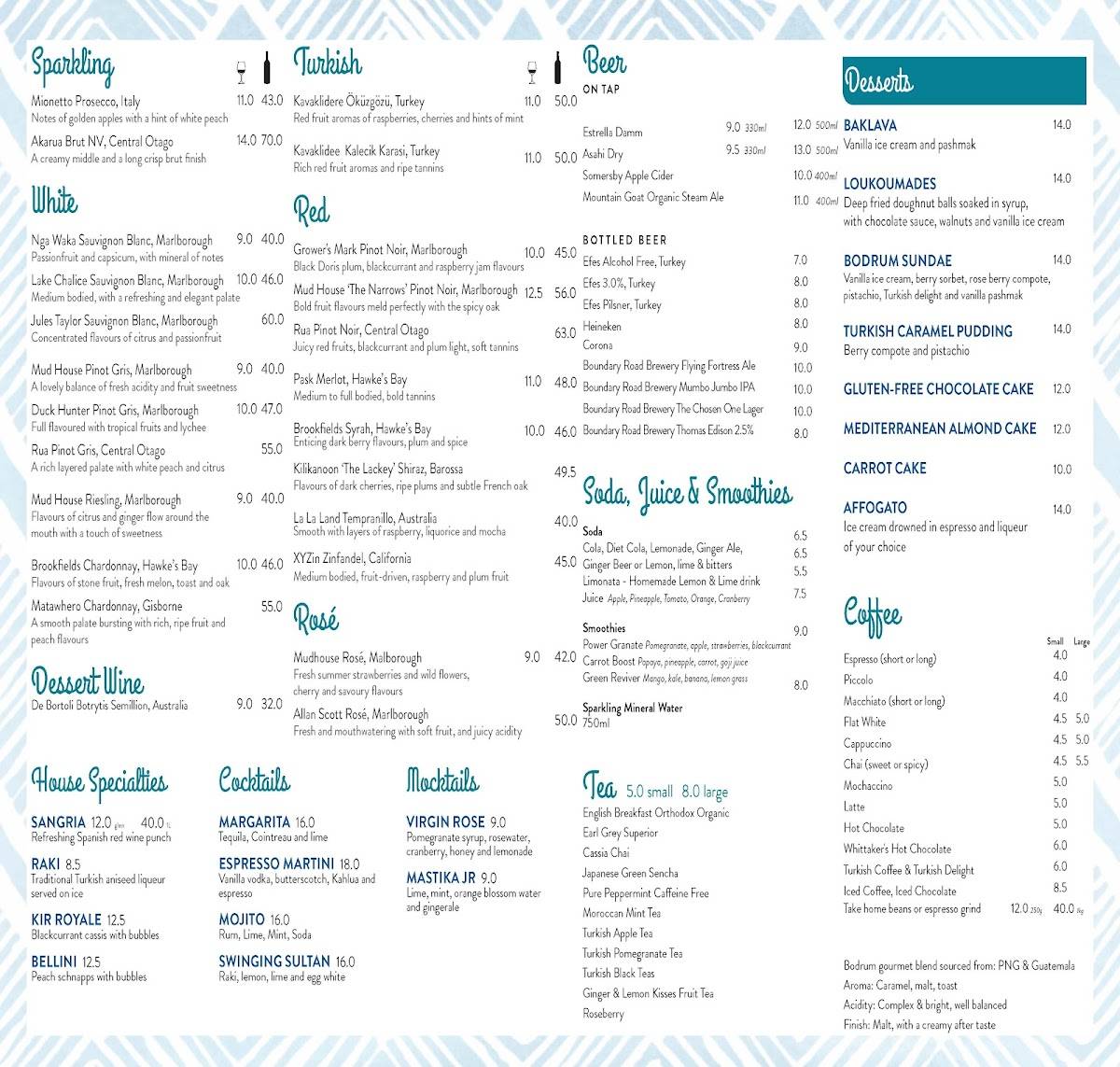 Menu at Bodrum Kitchen - Brickworks restaurant, Auckland, t111/3058 ...