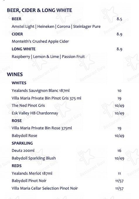 Menu at Constellation Cafe, Auckland