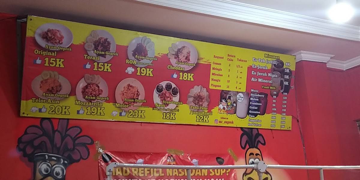 Carta del restaurante Ayam Geprek Mr Suprek Ubaya, Surabaya