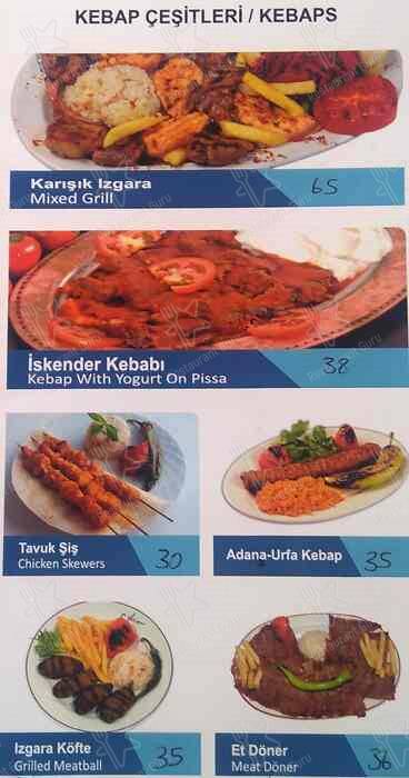 Menu at Ayse Sultan, Istanbul