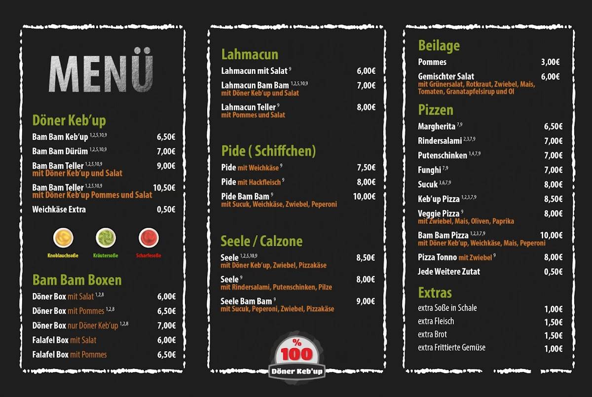 Speisekarte von BAM BAM keb‘up - Döner Pizza Kebab Seele, Heilbronn