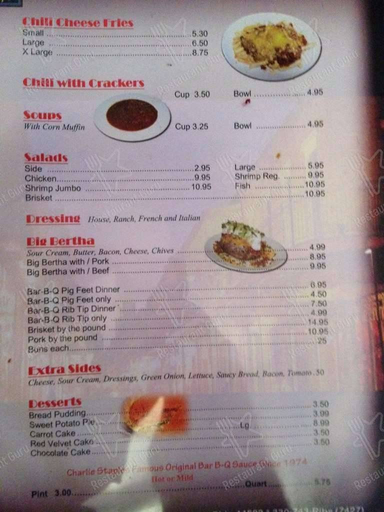 Menu at Charlie Staples Pitt Boss BBQ, Youngstown, 372 W Rayen Ave