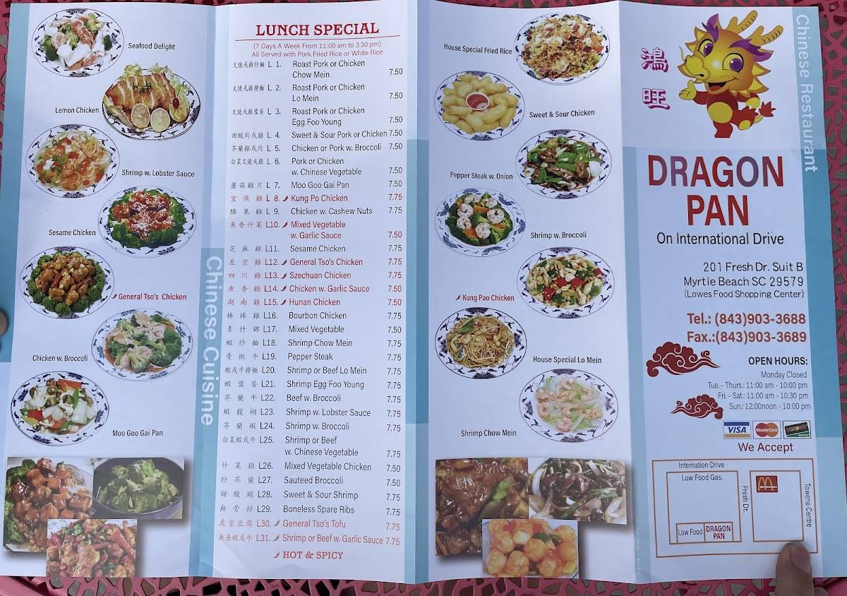 Menu at Dragon Pan BBQ, Myrtle Beach