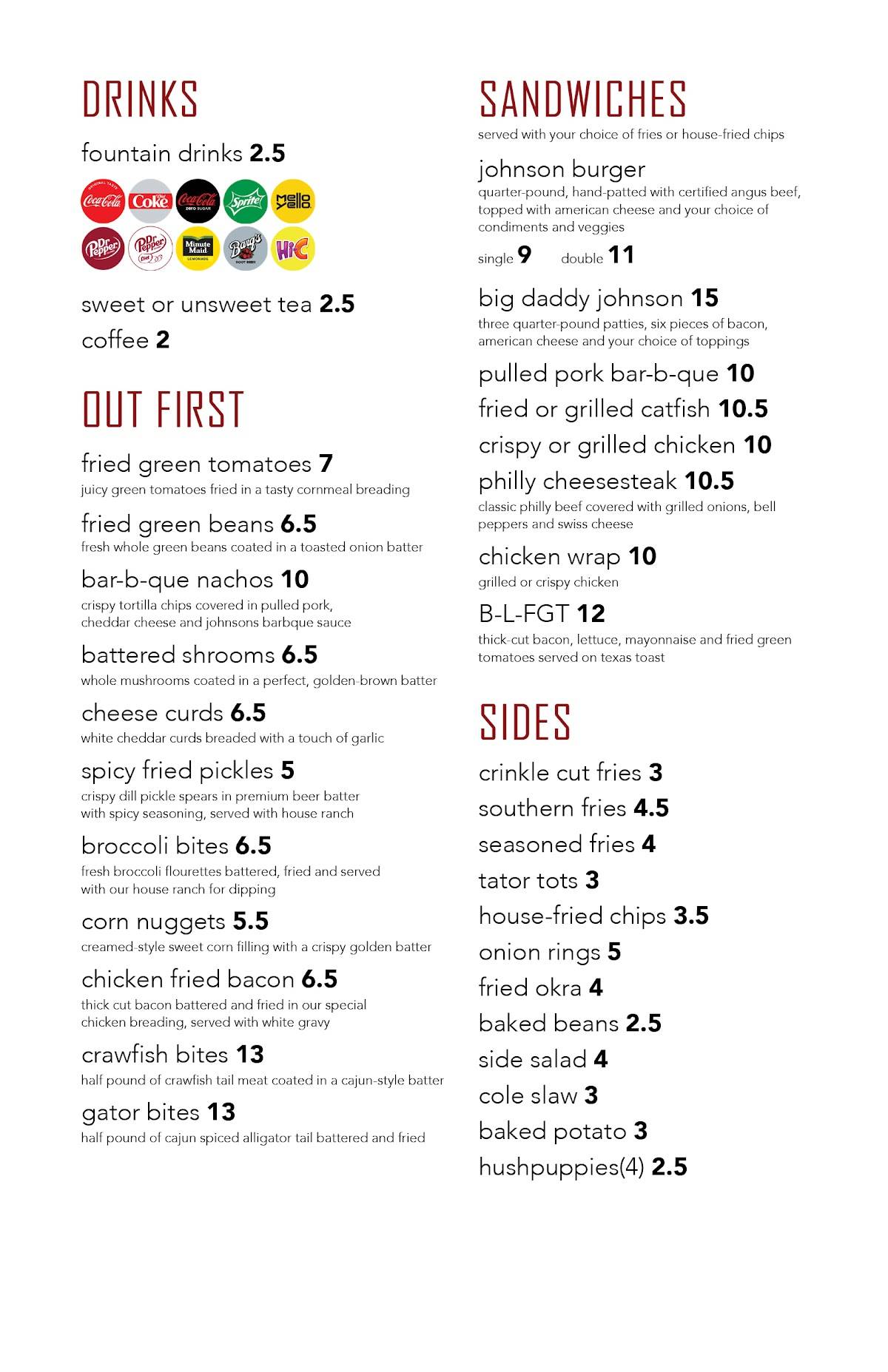 Menu at Johnson's Fish House & Diner BBQ, Wynne