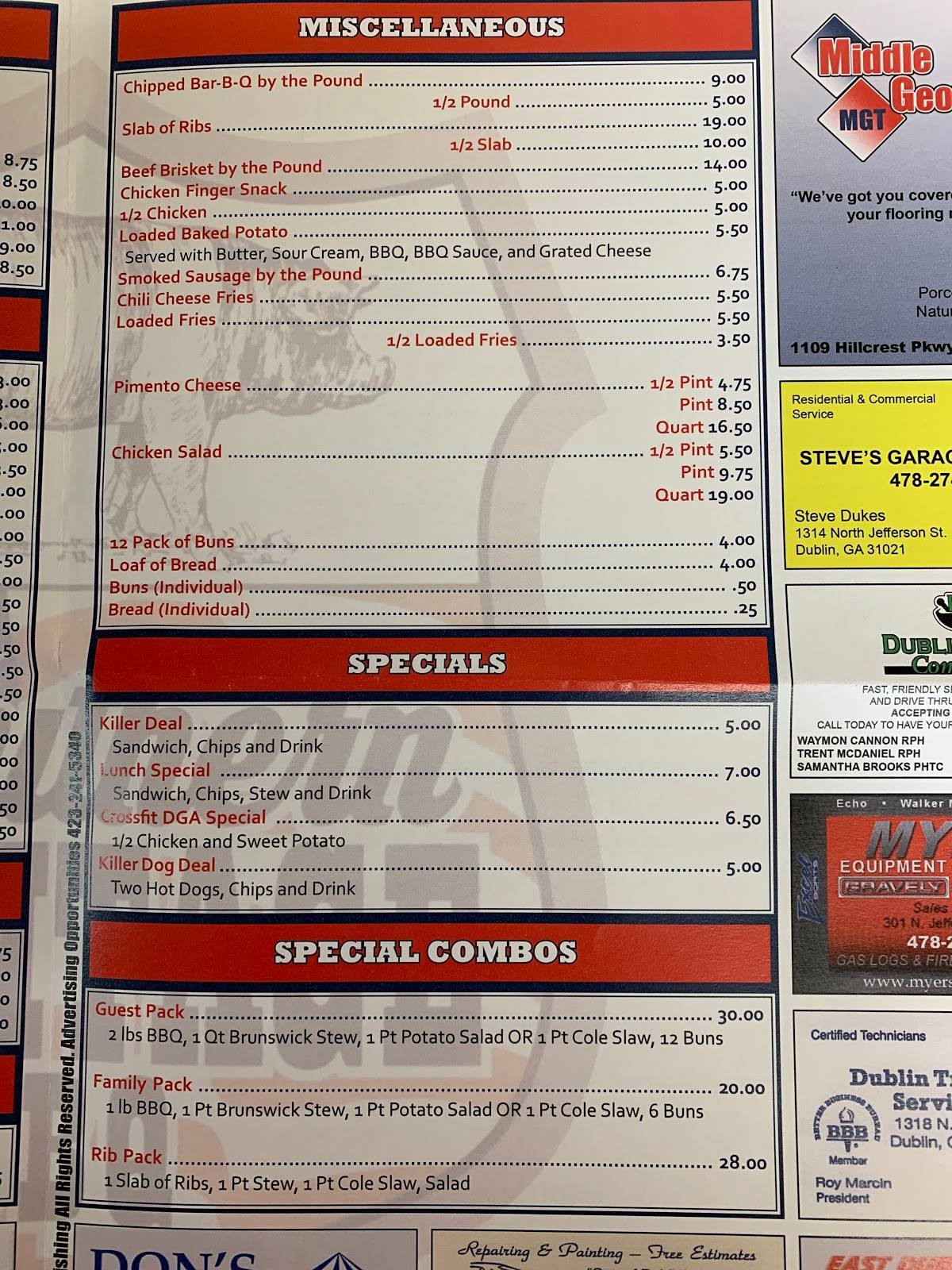 Menu at Southern Heritage Bar-B-Que, Dublin