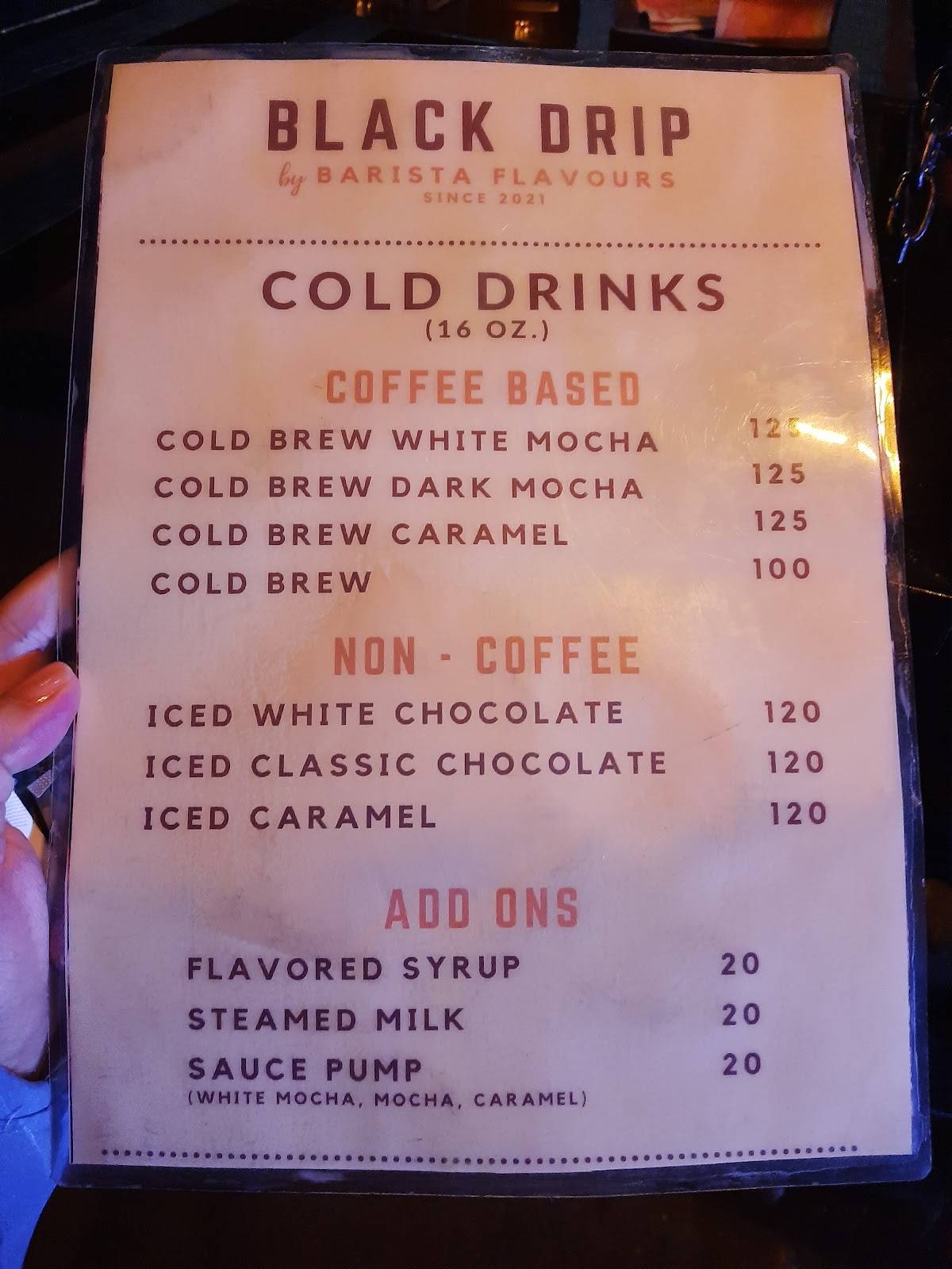 Menu at BLACK DRIP by Barista Flavours, Tagaytay