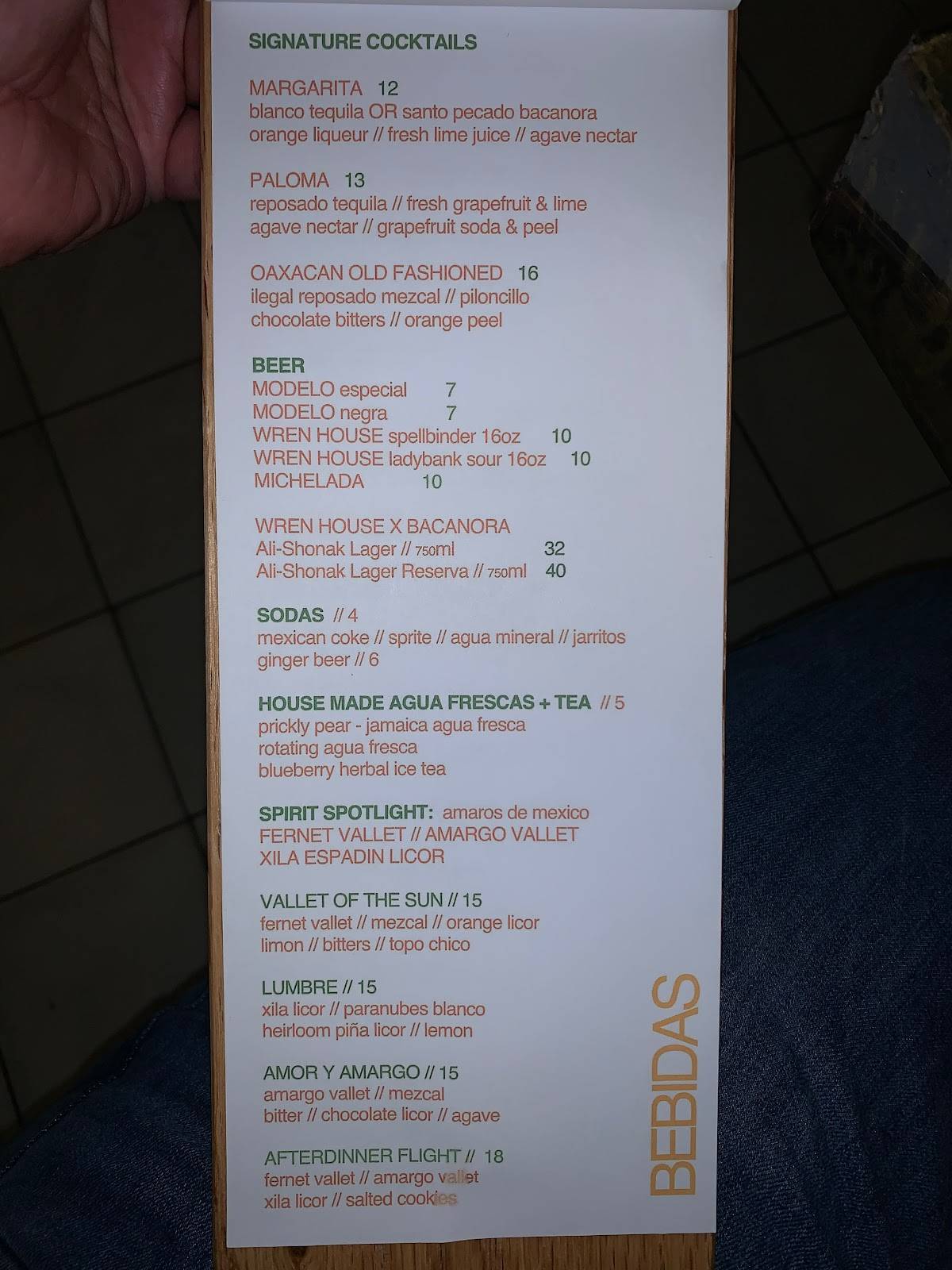 Menu at Bacanora PHX restaurant, Phoenix
